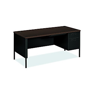 HON Metro Classic Black Finish Laminate Right Pedestal Desk with 1 Box/1 File Drawers, 66"W, Mocha
