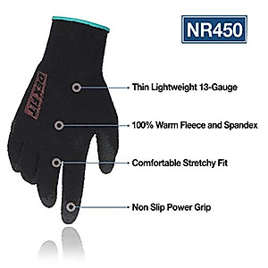 DEX FIT NR450 Warm Fleece Work Gloves, Comfortable and Stretchy Fit, Firm Grip, Thin & Lightweight, Durable Water-Based Nitrile Rubber Coated, Machine Washable; Black 8 (M) 3 Pairs