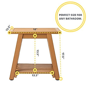 ROHKEX Waterproof Shower Bench with Storage Shelf - Heavy Duty, Easy to Clean - Adjustable Feet - 18-Inch Corner Seat for Shaving Legs - Ideal Shower Bench with Shelf and Seat