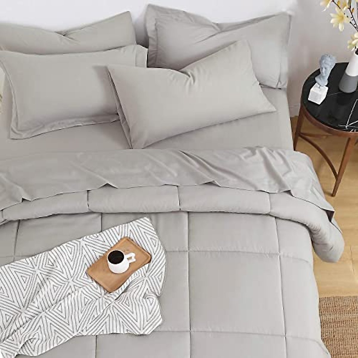EMME Grey Comforter Set Twin Bed in A Bag 5 Pieces, Down Alternative Brushed Microfiber Bedding Comforter Set with Sheets, Ultra Soft and Comfortable Bed Set for All Season (Twin/Twin XL, Grey)