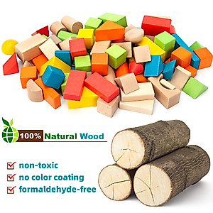 Wooden Building Blocks Set - Stacker Stacking Preschool Learning Educational Toys with Carrying Bag, Toddler Toys for 3+ Year Old Boy and Girl Gifts (80 Pcs)