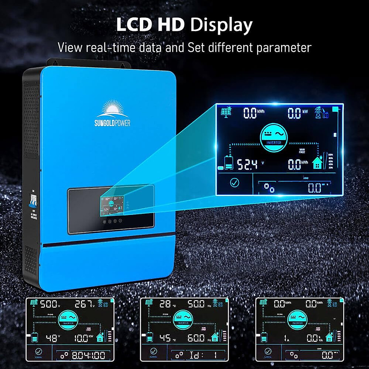 SUNGOLDPOWER 8000W 48V Hybrid Inverter, Built-in 2 MPPT Solar Controllers, Max 200A Battery Charging, AC Input/Output 120V/240V(settable),Pure Sine Wave Inverter(Parallel/WiFi/BMS COMM) UL1741