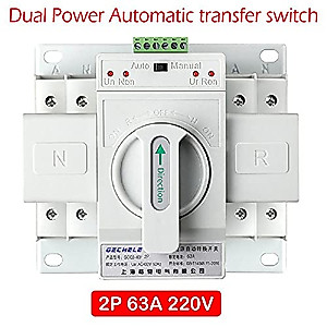 AC 220V/110V 2P 63A Dual Power Automatic Transfer Switch Dual Power Generator Changeover Switch 50HZ/60HZ Automatic and Manual