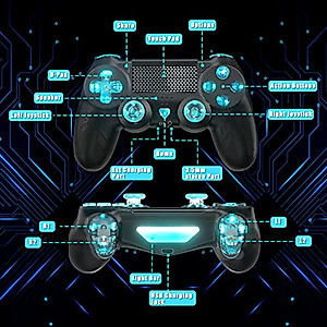 LENISUOLE 2 Pcak LED Wireless Controller for PS-4 Slim/Pro/PC - 6-Axis Gyroscope, Remote Gampad Controller with Turbo Function/Dual Vibration/Audio Jack/Touch Pad - Black(LED Light)