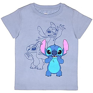 Disney Lilo & Stitch Girls 4-Piece Set, 4-Pack Short Sleeve T-Shirt Bundle Set for Kids and Toddlers (Size 7-8, Fuchsia/Pink/Blue/Sage)