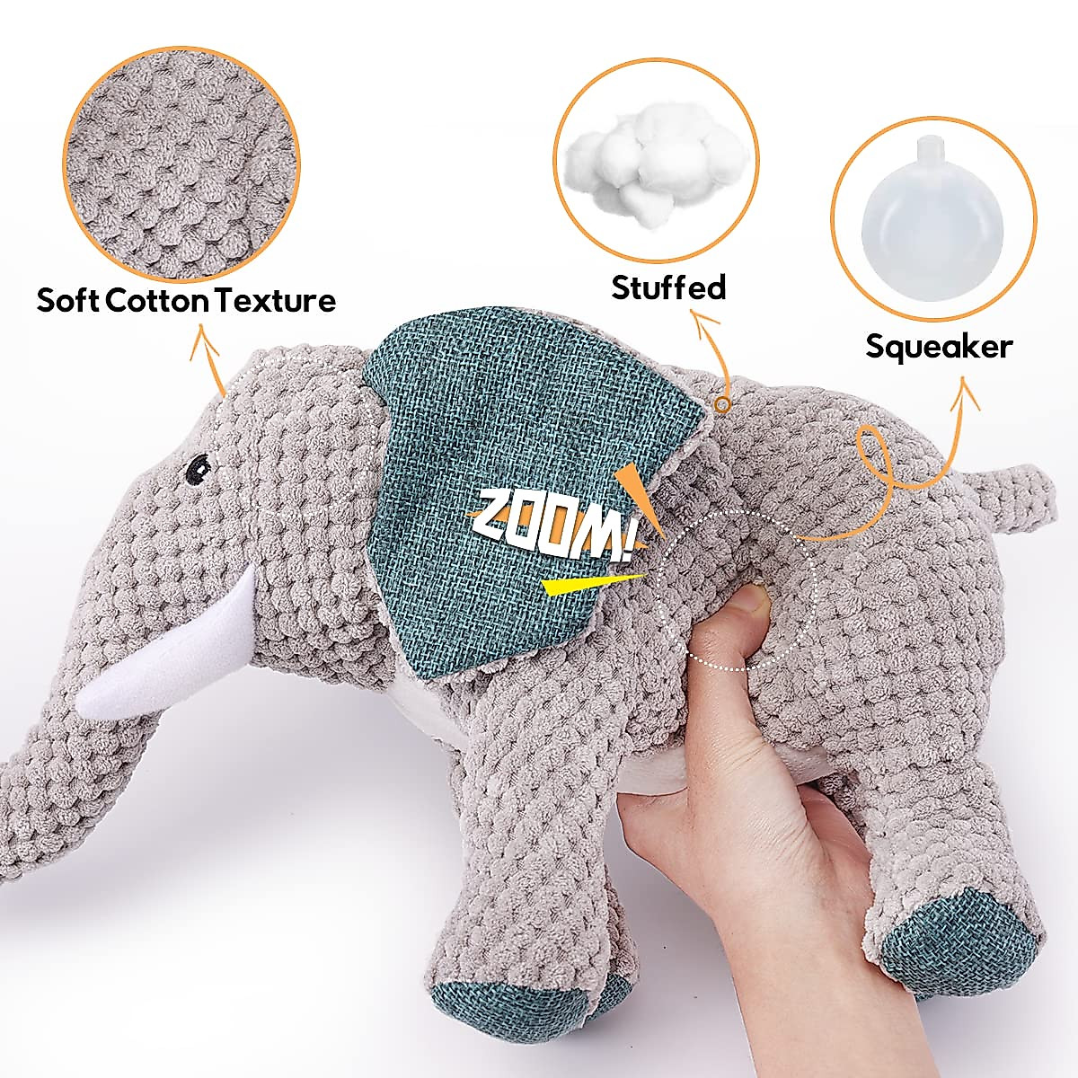 Squeaky Plush Large Dog Toy & Cotton Rope Chew Toy Kit, Cute Elephant Stuffed Toy and Carrot Teething Tug of War Rope Knot Toy Set for Small Medium Large Breed Holiday Birthday Gift (2 Pack)