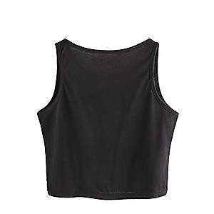 SweatyRocks Women's Summer Sleeveless Letter Print Casual Crop Tank Top Shirts Black S