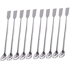 Sunnyglade 10PCS 2 in 1 Stainless Steel Lab Spoon Spatula/Laboratory Sampling Spoon Mixing Spatula