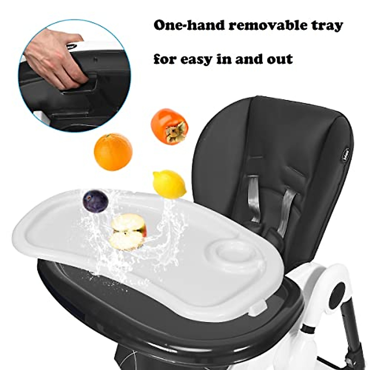INFANS High Chair with One-Hand Removable Tray, 4 Lockable Wheels & Large Storage Basket - Multi-Adjustable Height, Recline & Footrest, Removable Cushion, Foldable for Baby, Infant& Toddler, Grey