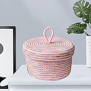 ＫＬＫＣＭＳ Storage Baskets with Lid, Woven Shelf Baskets for Storage Organizing Clothes Sock Toys Snack Bins for Bedroom Shelf Closet , Pink 18x12cm
