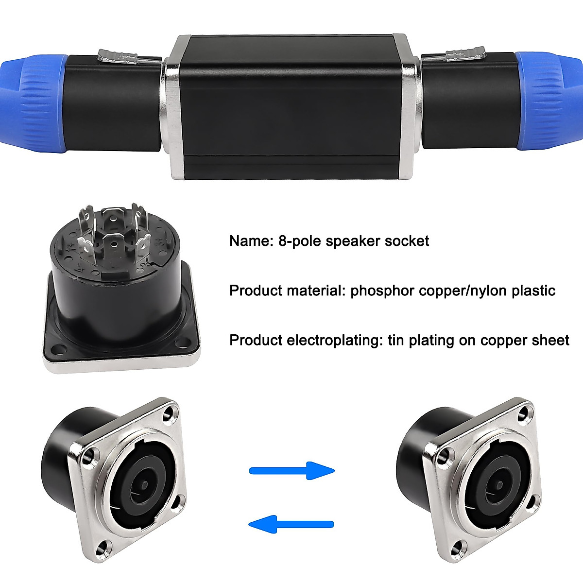 MEIRIYFA NL8MPR Speakon Coupler Connector,8Pin Speakon Female to Female Adapter Speaker Silver-Plated Plug Jack Straight Connector for NL8FC, NL8FX, NLT8X, NL8FC, NL8FX