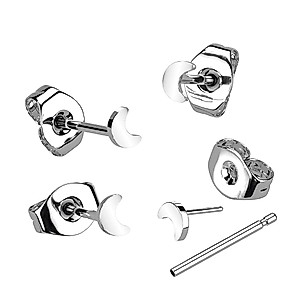 Pierced Owl 20GA G23 Implant Grade Titanium Threadless Crescent Moon Top Stud Earrings, Sold as a Pair
