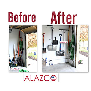 ALAZCO 16 Black Vinyl Coated Steel Wall Mount Screw-in Heavy Duty Tool Holders 4” Utility U-Hooks for Garage Workshop Storage Hang Shovels Rakes Brooms Garden Tools Sports Equipment Tennis Racket