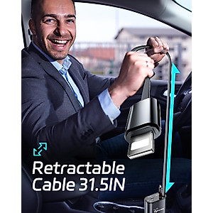 DreamBee Retractable Car Charger,Super Fast USB Car iPhone Charger,Dual iPhone Retractable Cables (31.5 inch) and 2 USB Ports Car Charger Adapter for iPhone14/13/12/11 Pro Max/XS MAX/,iPad,Samsung