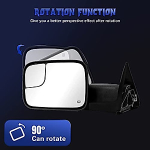 PZ Driver and Passenger Side Tow Mirrors with Powered Heated Black,Replacement for 1998-2002 for Dodge for Ram 1500 2500 3500