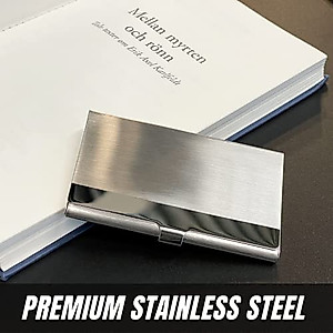 Sunplustrade Business Card Holder for Men and Women (Slim Minimalist Design Case, Stainless Steel Metal, Fits 18 Business Cards in Pocket)