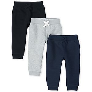 The Children's Place baby boys And Toddler Active Fleece Jogger Pants, Black/Smoke Gray/New Navy 3 Pack, 4T US