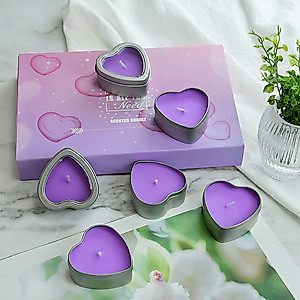 DEYBBY Large Heart Shaped Scented Tea Lights Candles, Smokeless Soywax —6 Hours Long Burning Lavender Purple Aromatherapy Candles for Relaxation, Spa and Bath (Pack of 6)
