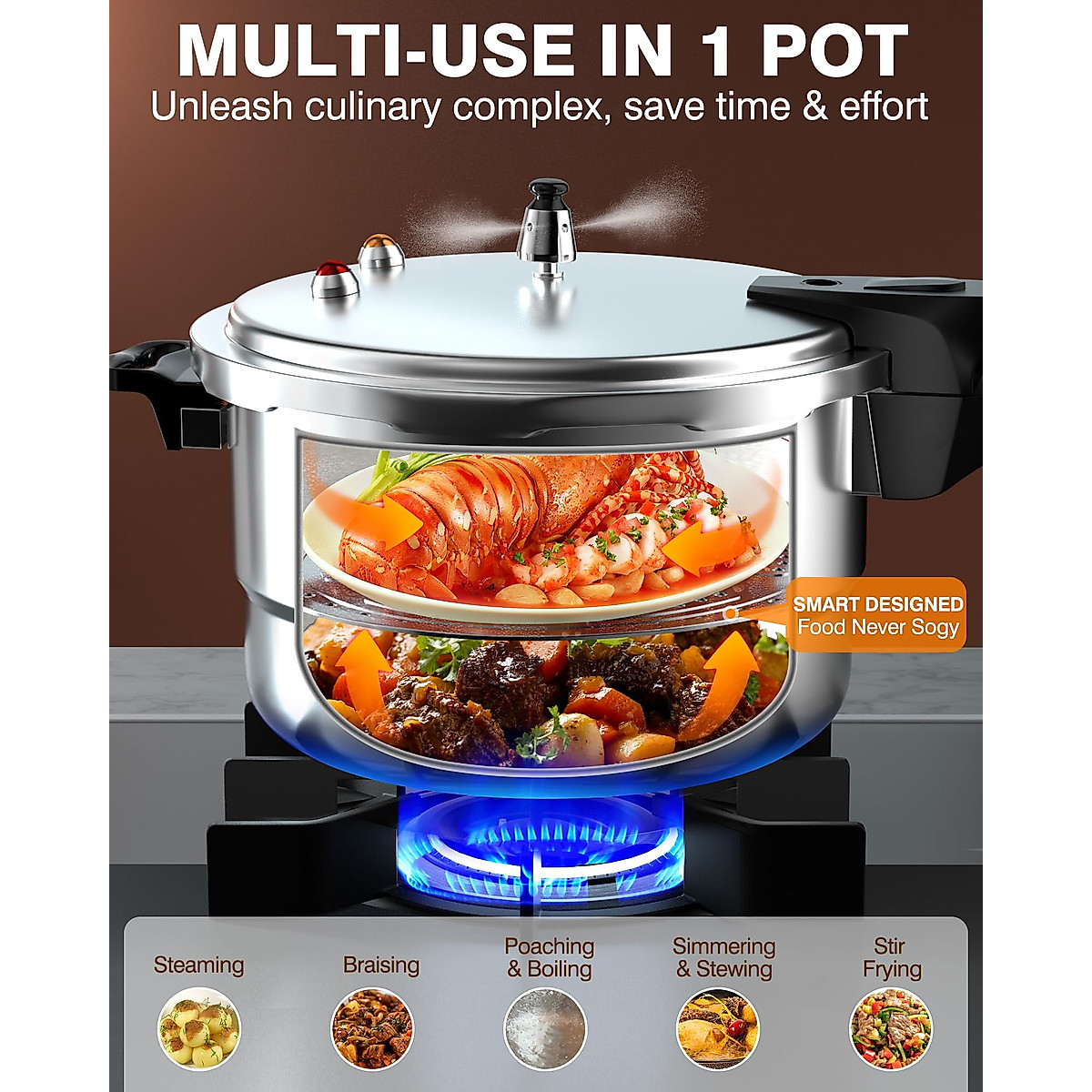 WantJoin 8Qt Aluminum Pressure Cooker w/Release Valve & Multiple Protective Devices,Pressure Canner Compatible with Gas & Induction Cooker,Canner Rack Included
