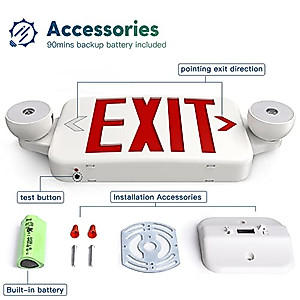 FREELICHT 4 Pack Exit Sign with Emergency Lights, Two LED Adjustable Head Emergency Exit Light with Battery, Exit Sign for Business