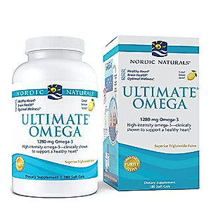 Nordic Naturals Ultimate Omega, Lemon Flavor - 180 Soft Gels - 1280 mg Omega-3 - High-Potency Omega-3 Fish Oil with EPA & DHA - Promotes Brain & Heart Health - Non-GMO - 90 Servings