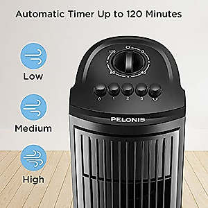 PELONIS 16'' Pedestal Remote Control, Oscillating Stand Up Fan 7-Hour Timer, 3-Speed and Adjustable Height, PFS40A4BBB, Supreme 16"-Black & 30 Inch Oscillating Tower Fan