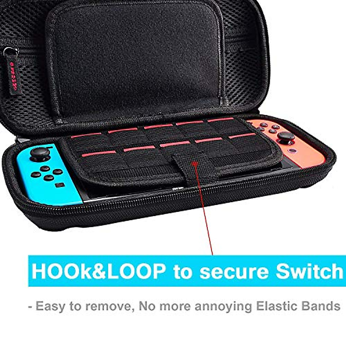 Daydayup Switch Carrying Case Compatible with Nintendo Switch/Switch OLED, with 20 Games Cartridges Protective Hard Shell Travel Carrying Case Pouch for Console & Accessories, Black