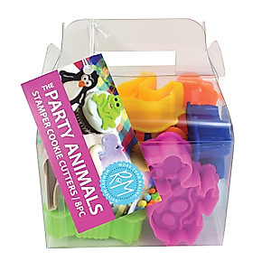 R&M International 0434 Party Animals Pastry, Cookie, and Fondant Stamper, Standard 2" (8-Piece Set), Assorted Colors