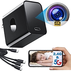 2K HD Spy Camera Hidden Camera with 2.4/5 GHz WiFi,160° Wide-Angle Human Detection camera with Type C charger & Night Vision, Nanny Cam Spy Cam with 3-in-1 Charging Cable,Exclusive Feature Upgrades