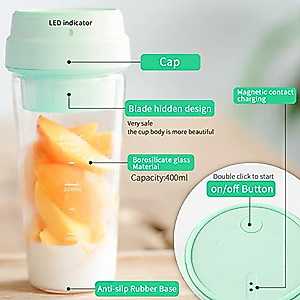 17PinHut Portable Blender, Personal Blender, With USB Magnetic contact charging, 14 oz Smoothie Blender, Made with high borosilicate glass Material Portable Juicer, Anti-silp Rubber Base, One-handed Drinking Mini Blender for Shakes and Smoothies
