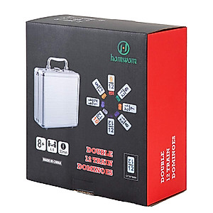 Homwom Mexican Train Dominoes with Numbers Double 12 Colored Numerical Dominoes Mexican Train Game Set 91 Tiles Dominoes with 9 Trains, Scoreboard, Octagon Shape Hub and Aluminum Case