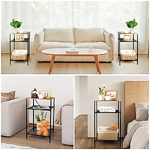 XASERDY 3-Tier Tall End Table,Slim Nightstands,Bedside Table with Storage Shelf,Sofa Side Tables for Small Space,for Living Room, Bedroom,Couch,Metal Frame