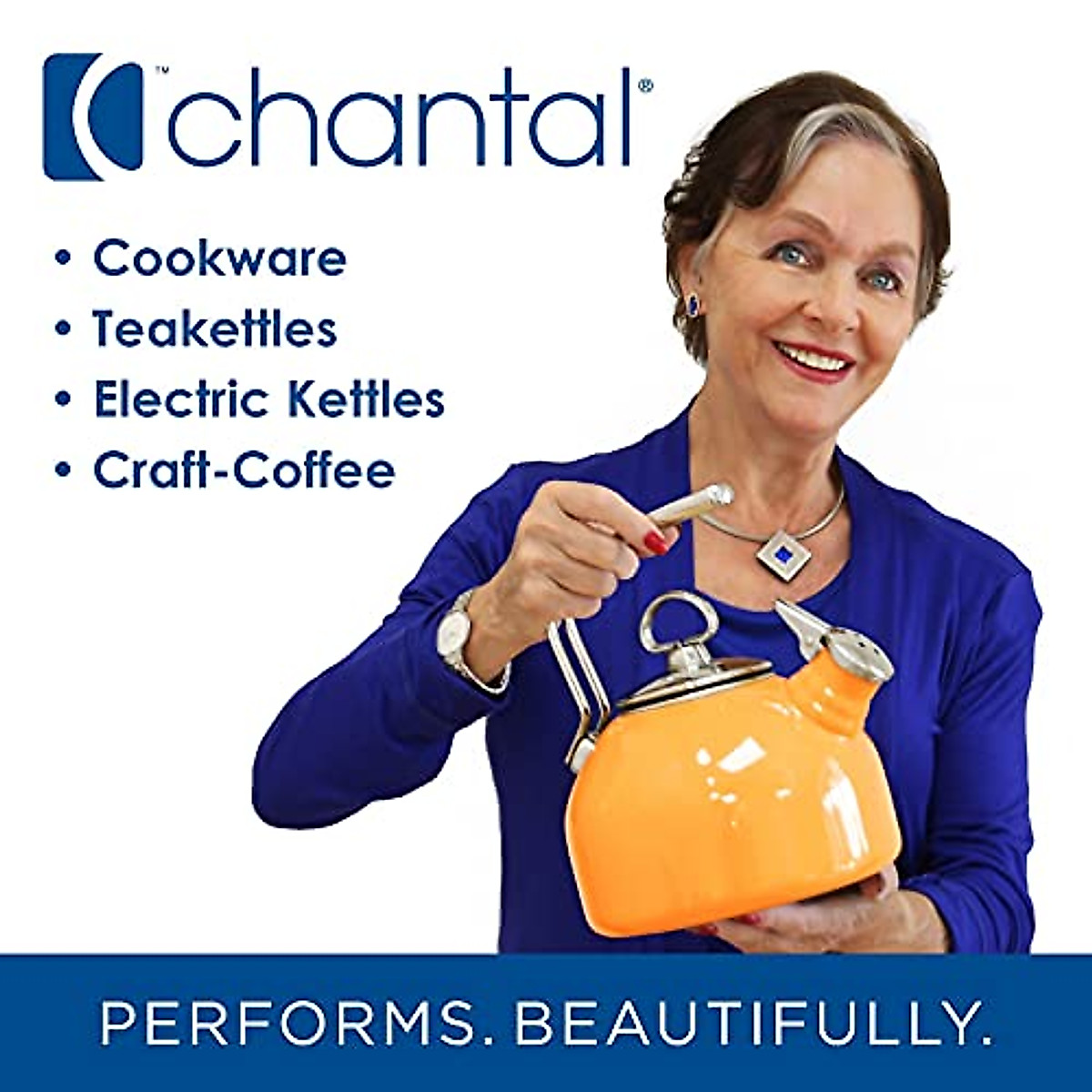 Chantal Stoneware French Press with Stainless Steel Plunger and Lid, 28 ounce capacity, Blue Cove