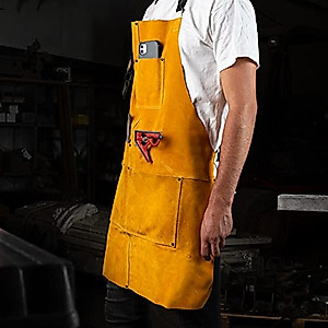 Ur Shield Heavy Duty Leather Welding Apron For Men -Cowhide blacksmith apron 6 Pockets - Fire Resistant Work Apron - Leather Apron For Welders - Blacksmith Apron