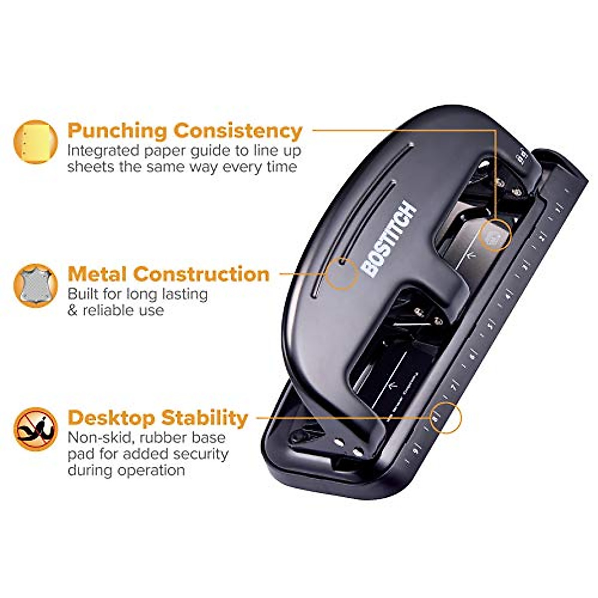 Bostitch Office EZ Squeeze 20 Sheet Standard 3 Hole Punch, Metal Construction, Silver/Black (HP20)