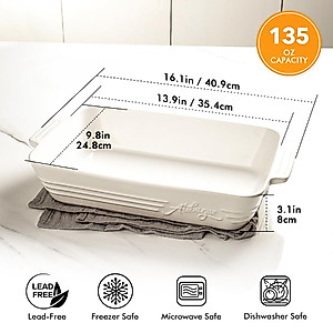 Casserole Dishes for Oven,casserole dish,9x13 Baking Dish with Handles Deep and Large Capacity,Cooking Dishes for Casseroles Lasagnas Roasted Vegetables Great Kitchen Gifts, White