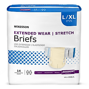 McKesson Extended Wear Stretch Briefs, Incontinence, Maximum Absorbency, Large, 14 Count, 4 Packs, 56 Total