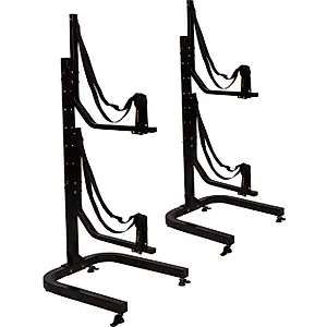 Suspenz Kayak Storage Rack, 2-Boat Free Standing Kayak, Canoe, SUP Rack, Marine Grade Black, 48" x 24"