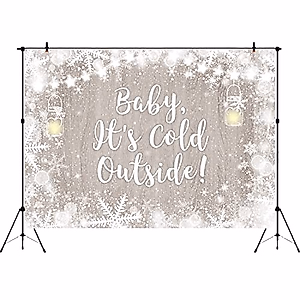 Aperturee It's Cold Outside Baby Shower Backdrop 7x5ft Winter Wonderland Christmas Xmas Rustic Wood Floor Festival Snowfall Snowflake Photography Background Party Decorations Banner Photo Booth