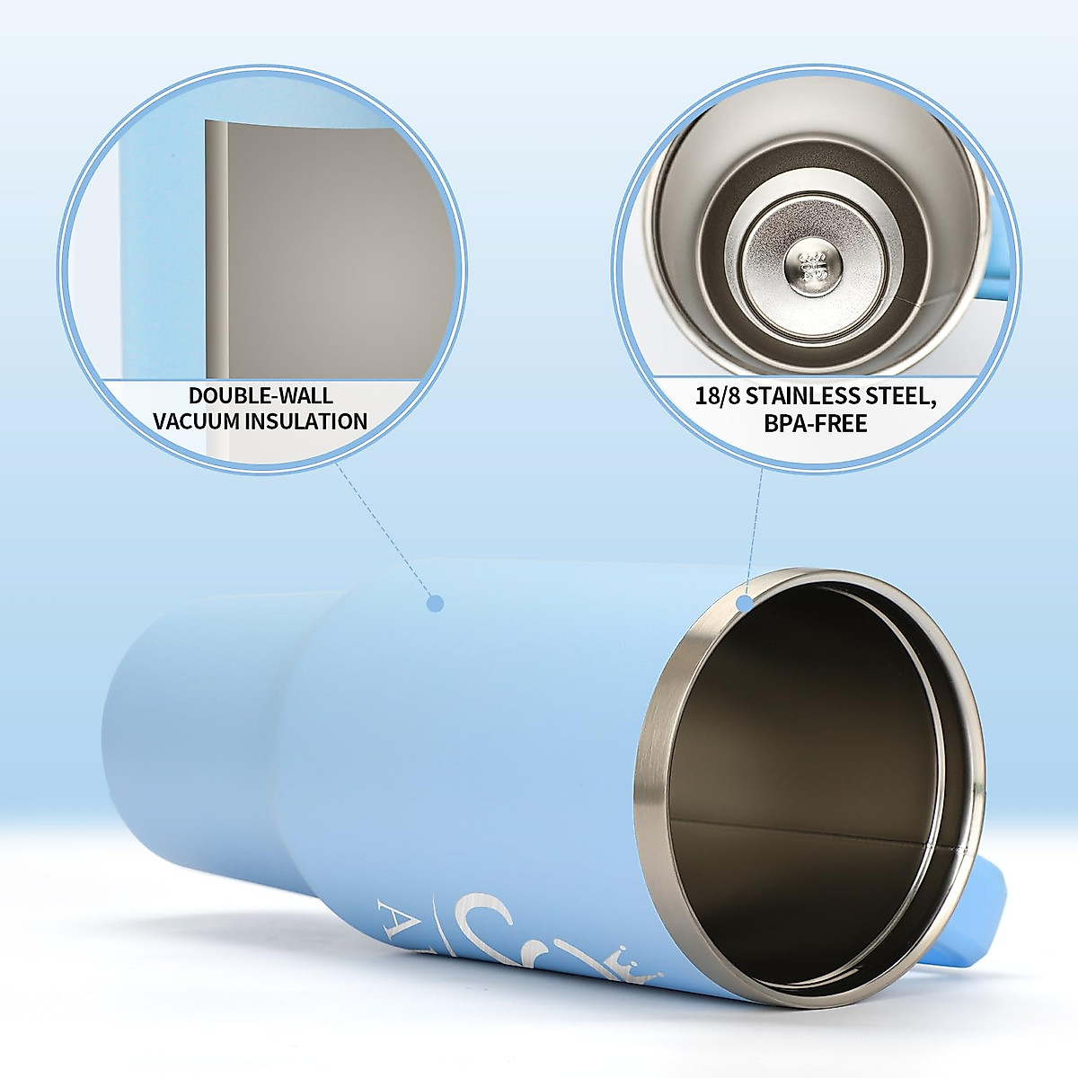 KrazeKK Personalized 40 Oz Monogrammed Initial Tumbler - Insulated Coffee Cup with Handle, Straw - Customized Reusable Water Bottle Travel Mug With Letter A-Z - Birthday Gifts for Women, Men, Friend