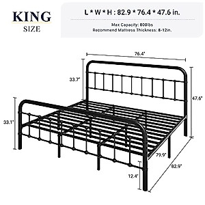 Allewie King Size Metal Platform Bed Frame with Victorian Style Wrought Iron-Art Headboard/Footboard, No Box Spring Required，Black
