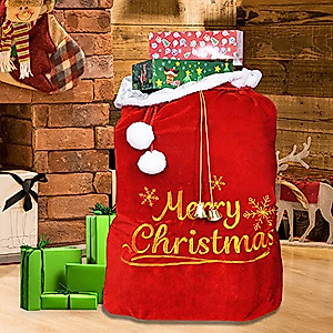 JOYIN Christmas Santa Sack with Cord Drawstring (31" x 27") for Indoor Xmas Give Decoration, Holiday Gift Décor, Giant Presents Gifts Wrap.