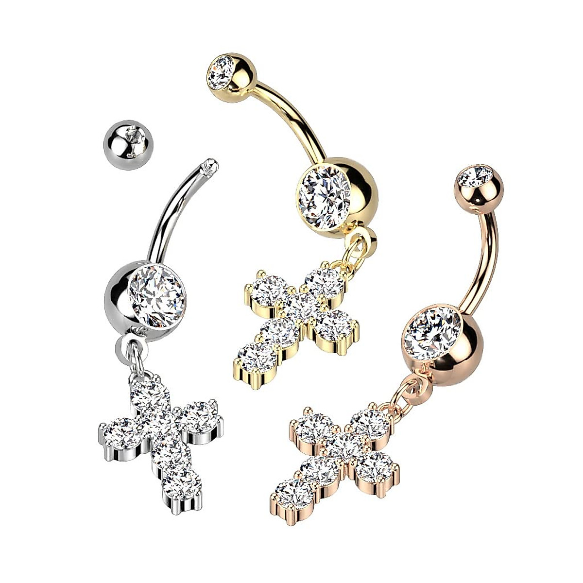 Dynamique Large Prong Set Multi CZ Cross Dangle 316L Surgical Steel Belly Button Ring (Sold Per Piece)