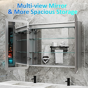 ACEMIRO Bathroom Medicine Cabinet with Lights, 36×32 Inch LED Bathroom Mirror Cabinet with Lights, Defogger, Dimmer, Lighted Medicine Cabinet with RGB Backlit+3 Color Front Light, Wall Mounted