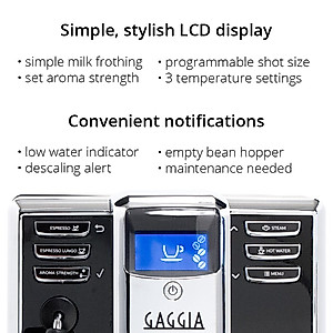 Gaggia Anima Coffee and Espresso Machine, Includes Steam Wand for Manual Frothing for Lattes and Cappuccinos with Programmable Options,Black