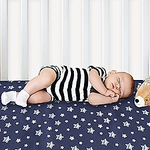 Crib Sheets for Boys or Girls 2 Pack, Fitted Crib Sheet for Standard Size Crib and Toddler Mattresses, Soft and Breathable Material, Grey & Navy