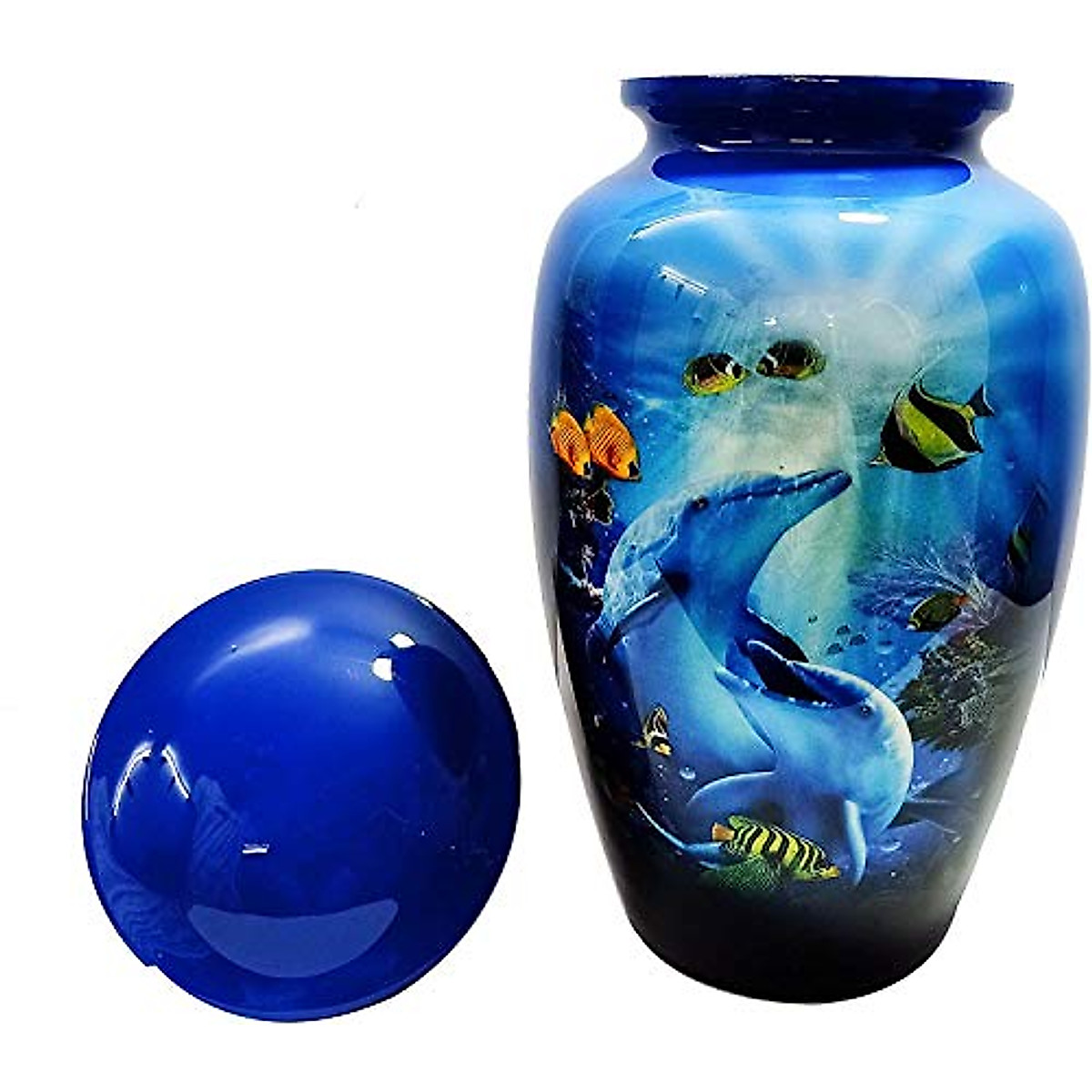 HLC URNS Dolphin Ocean Blue Cremation Urn for Human Ashes - Adult Funeral Urn Handcrafted - Affordable Urn for Ashes (Adult (200 lbs) – 10.5 x 6 “, Cremation Urn)