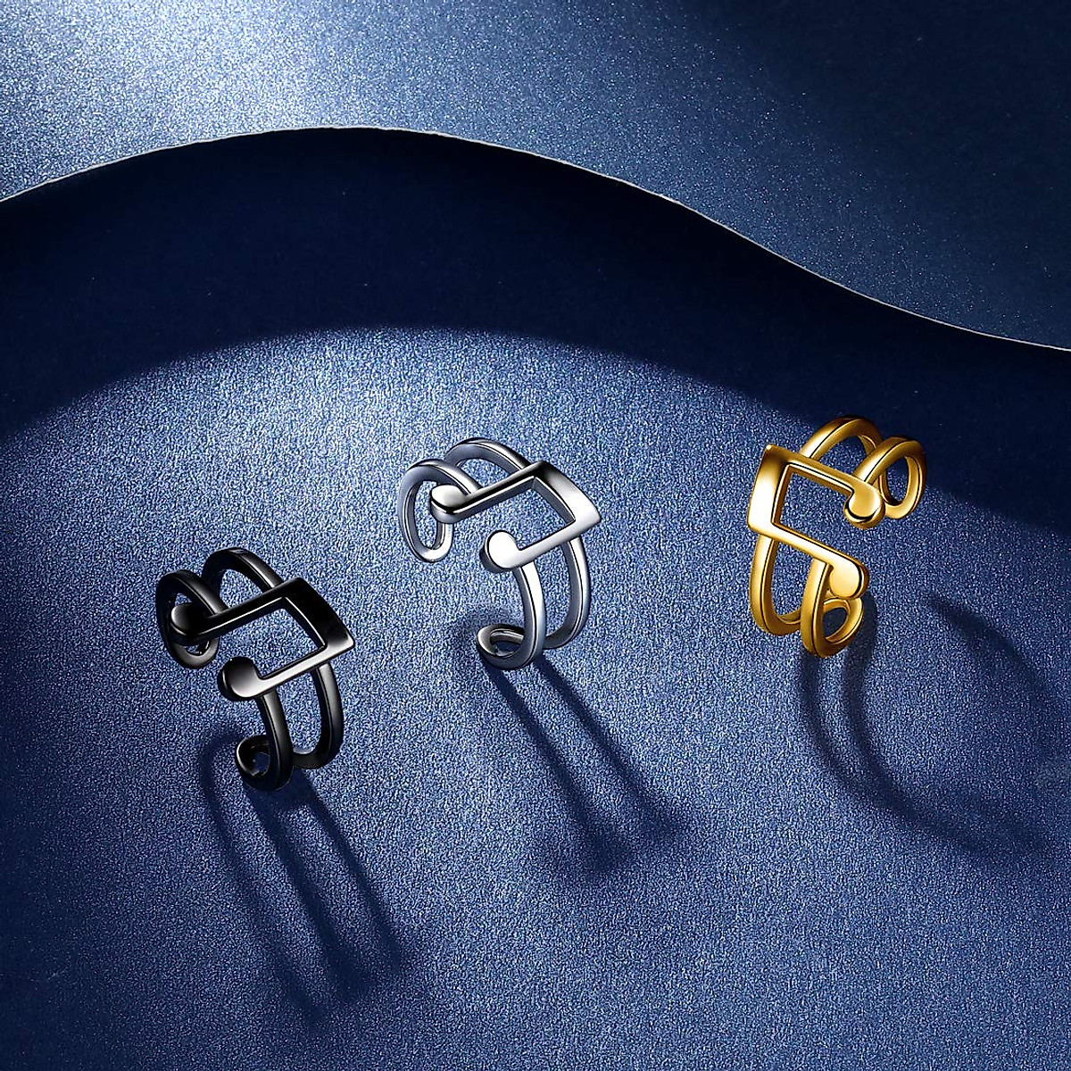 beautlace Musical Note Adjustable Rings Black Gun Plated Love Heart Treble Clef Music Note Open Ring Jewelry Gifts for Music Lover KR0039K