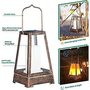 TomCare Solar Lantern Outdoor Waterproof Flickering Flame Metal Hanging Solar Lights Decorative Outdoor Lanterns Solar Powered LED Flame Lights Outdoor Decorations for Patio Garden Yard Deck, 2 Pack