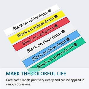 Greateam Compatible with Brother Label Tape 6mm Replacement for TZe TZ Tape 6mm P-Touch 1/4" Label Maker Tape TZe-111/211/411/511/611/711 for Brother PT-D210 PT-H110 PTD400 PT1280 PTP300BT P700, 6-PK